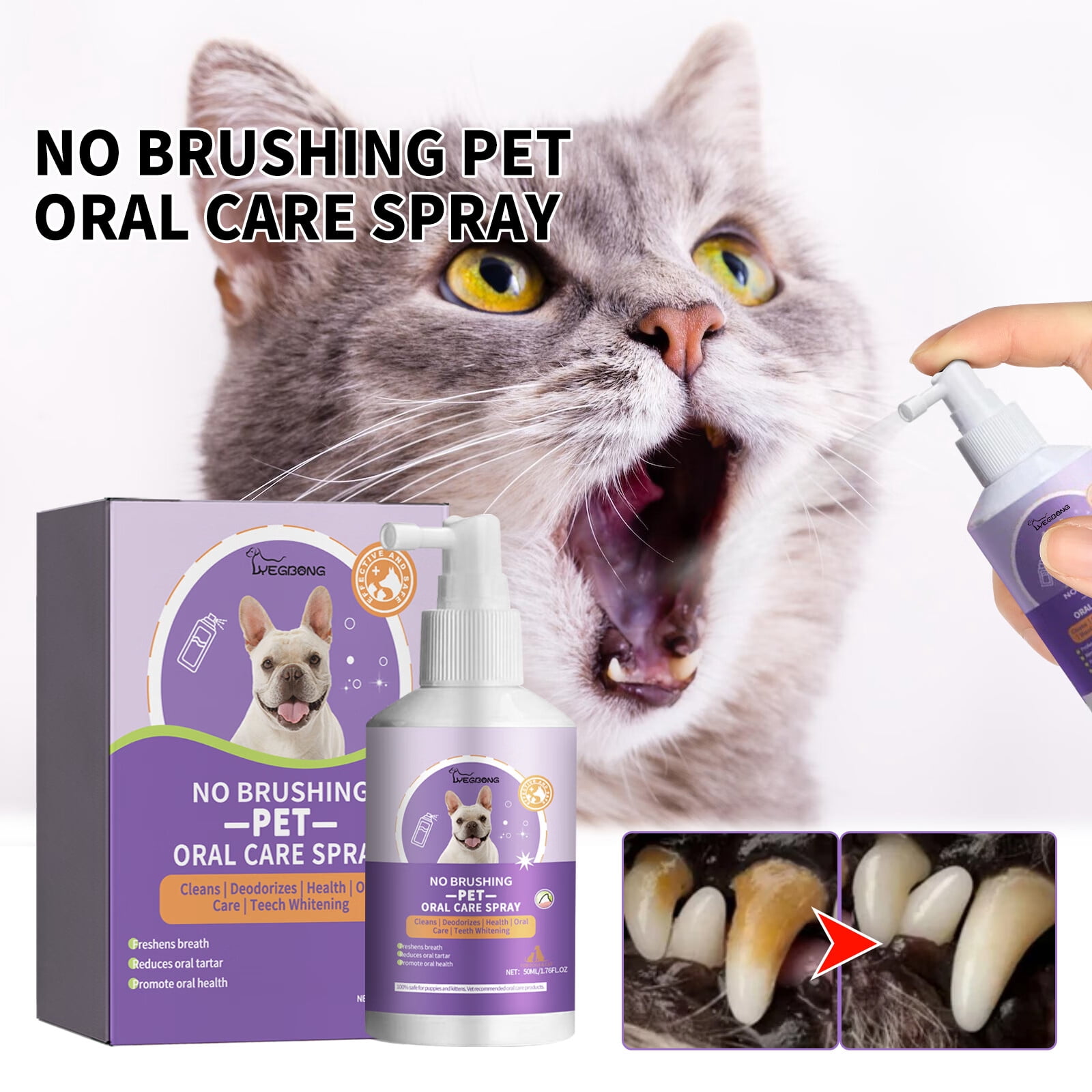 Dog and Cat Teeth Cleaning Spray Pet Oral Cleaning Breath Freshening ...