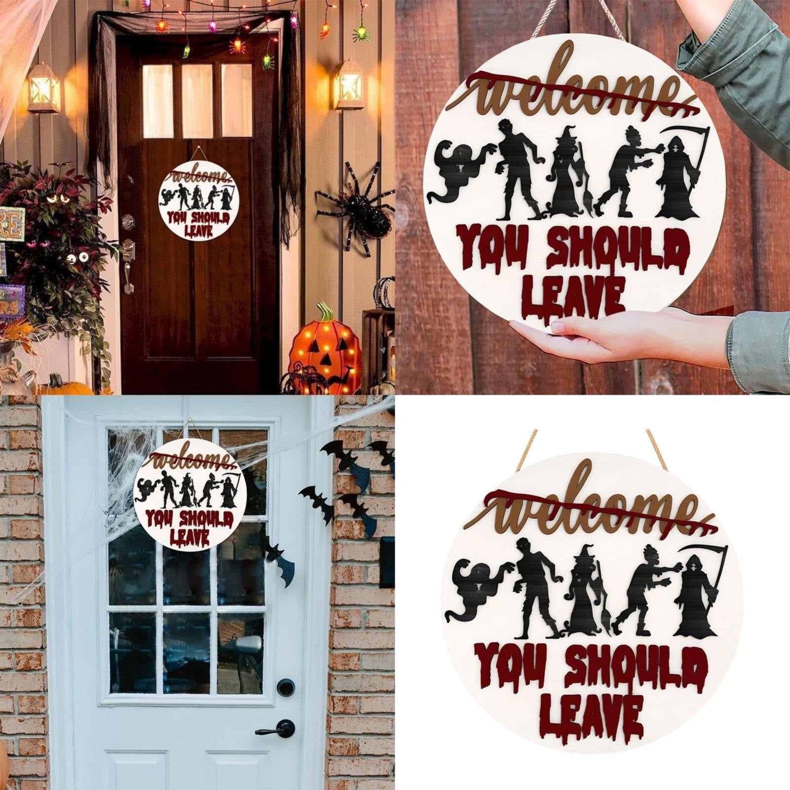 Yehg Halloween Door Hanging Sign 3D Scary Welcome Fumny Sign For Front ...