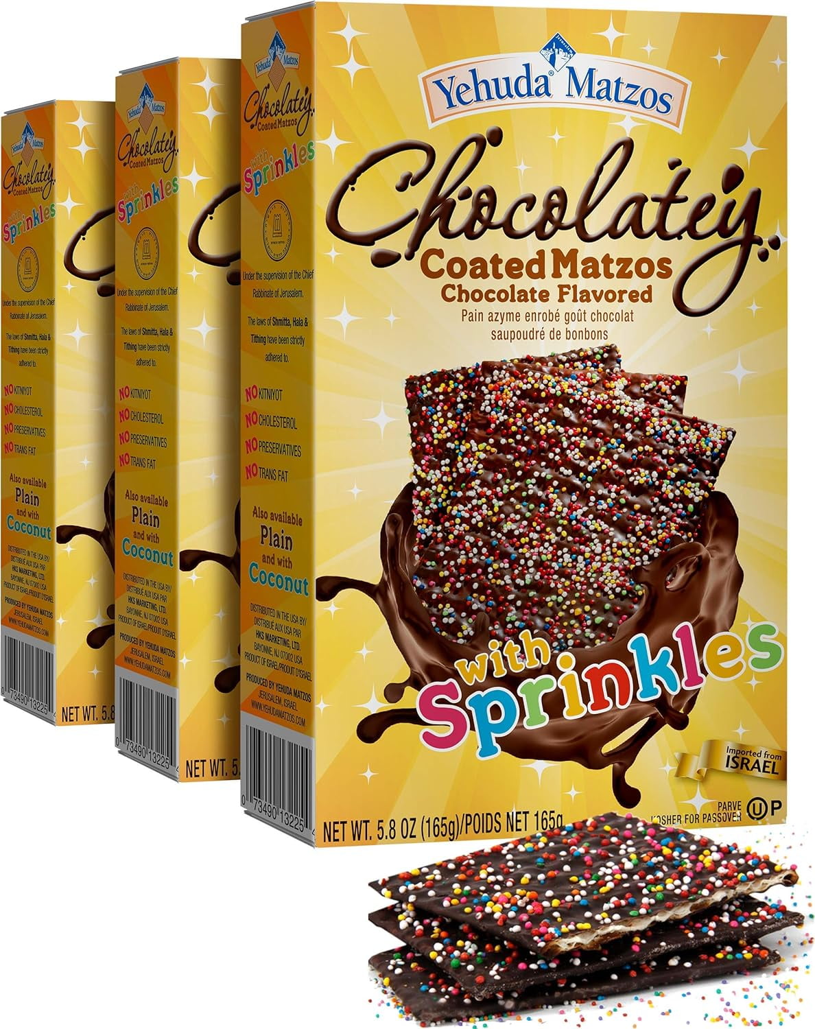 Yehuda Chocolate Covered Matzo with Colored Sprinkles, Fun for Kids (3 ...
