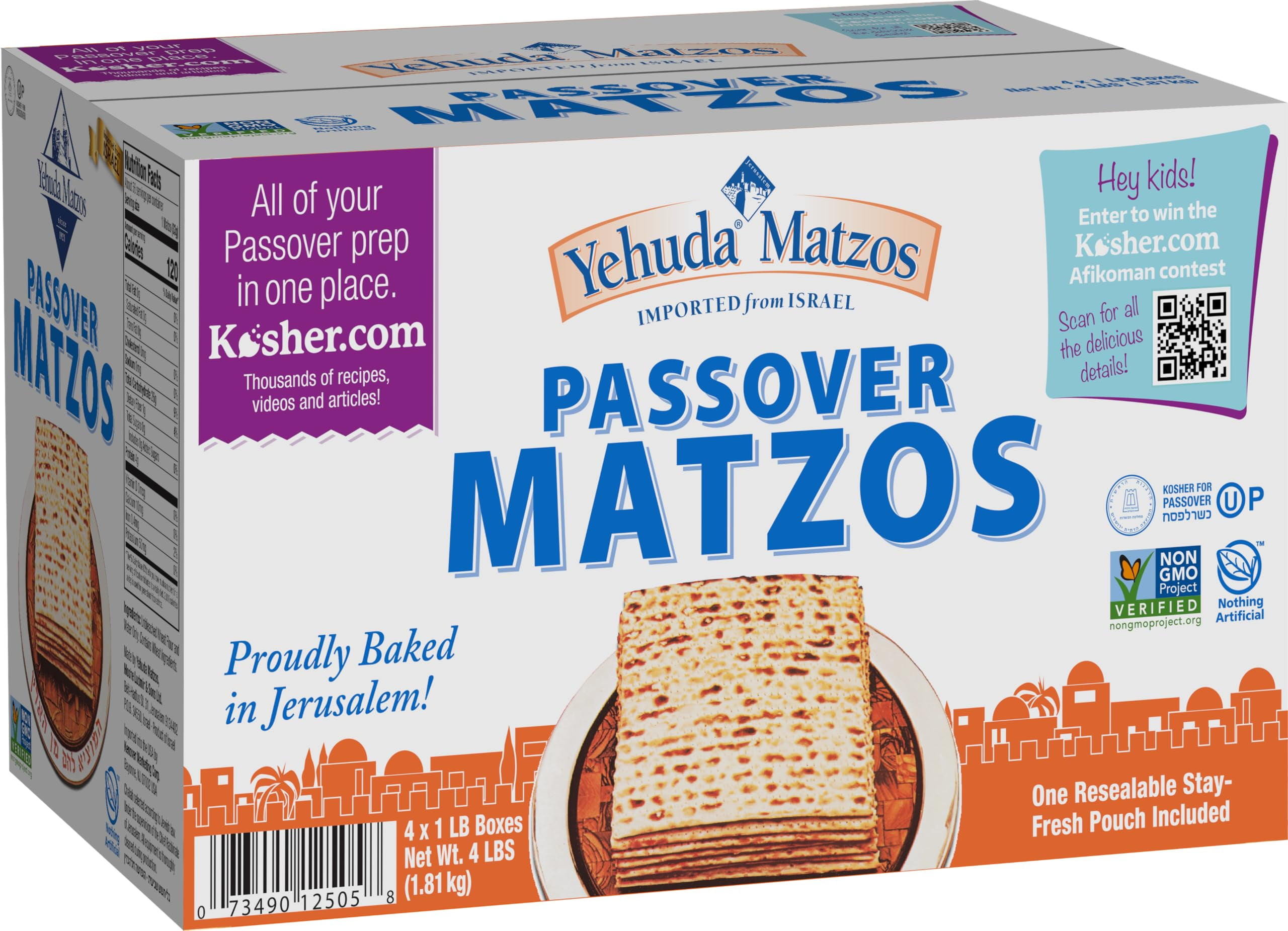 Yehuda Freshly Baked Passover KEF28 2025 Matzo, 4x1 LB (Total 4 Boxes ...