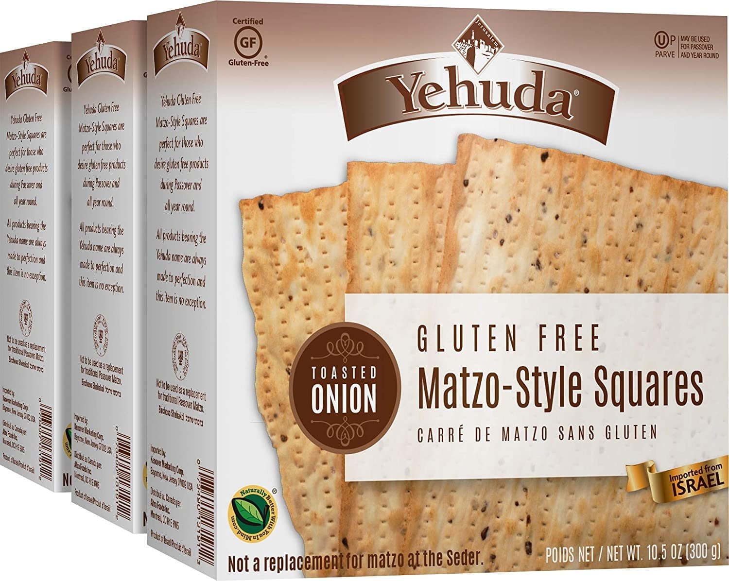 Yehuda Gluten-Free Matzo Squares Toasted Onion, 10.5 Ounce Pack of 3 ...