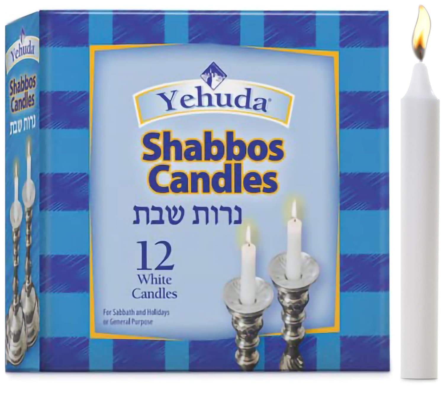 Yehuda Shabbat Real Long Burning Candles, 12 Lit Sticks, Elegant White ...