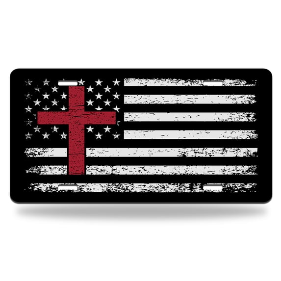 Yehwow American Flag Jesus Cross Metal Car Plate Aluminum License Plate ...
