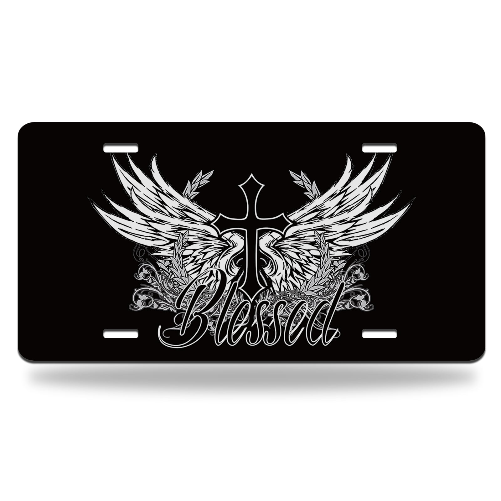 Yehwow Angel Wings Cross Christian Metal Car Plate Aluminum License ...