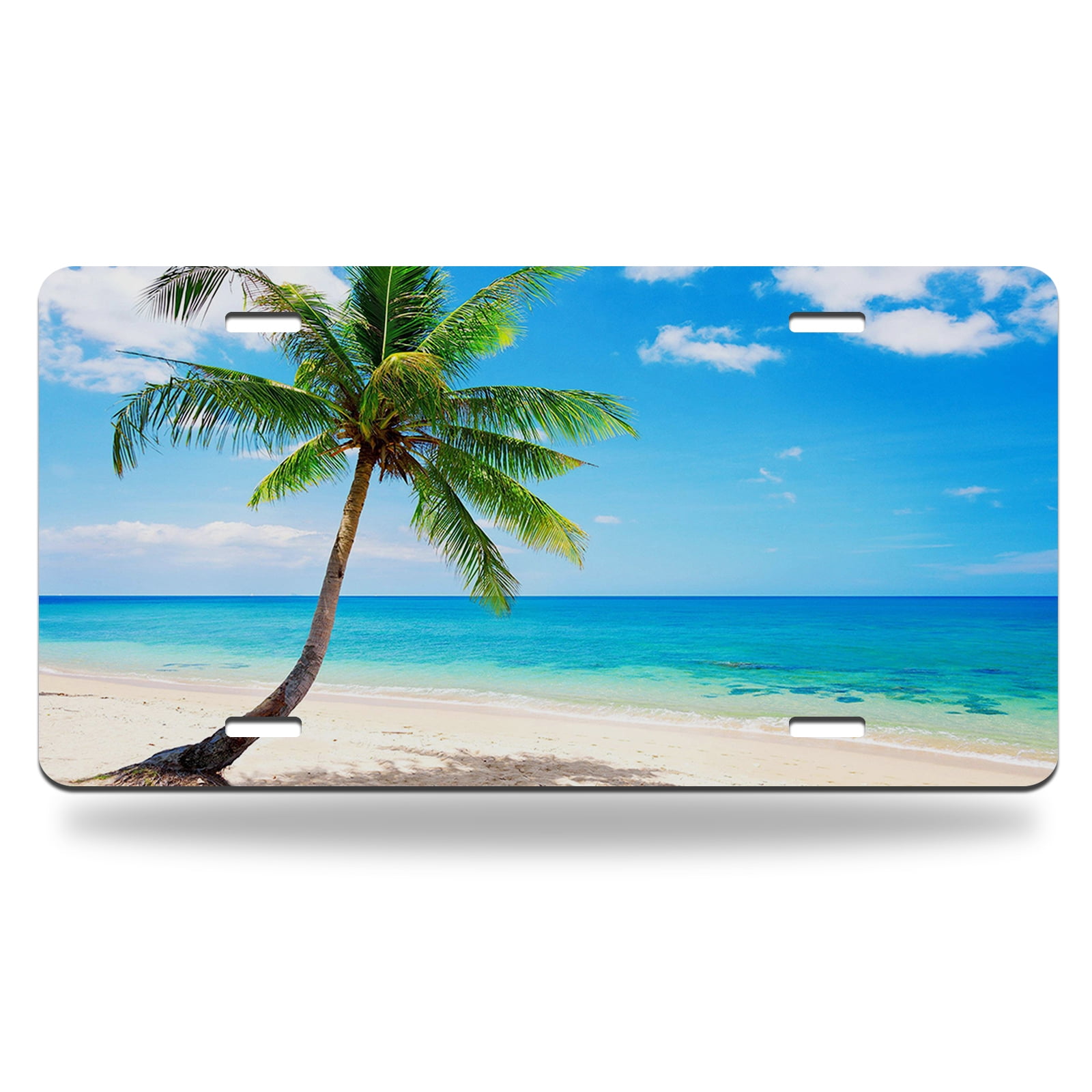 Yehwow Beach Seaside Palm Tree Metal Car Plate Aluminum License Plate ...
