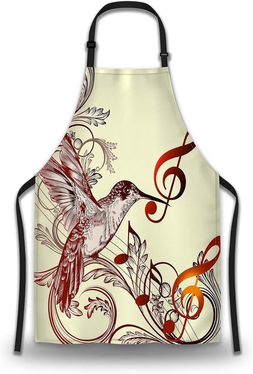 Yehwow Bird and Music Notes Bib Apron For Kitchen BBQ Gardening With ...