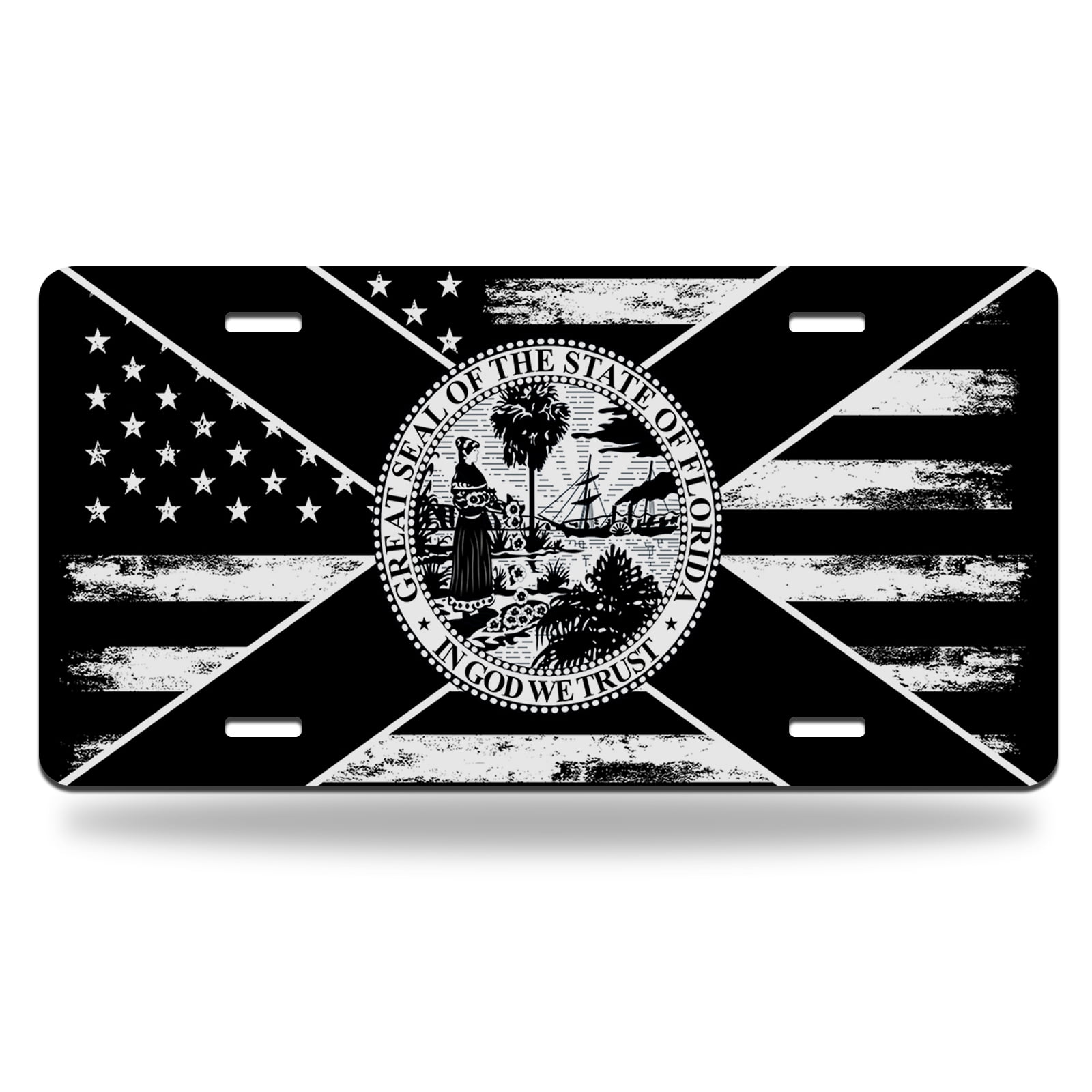 Yehwow Black State of Florida Flag with USA Flag Metal Car Plate ...