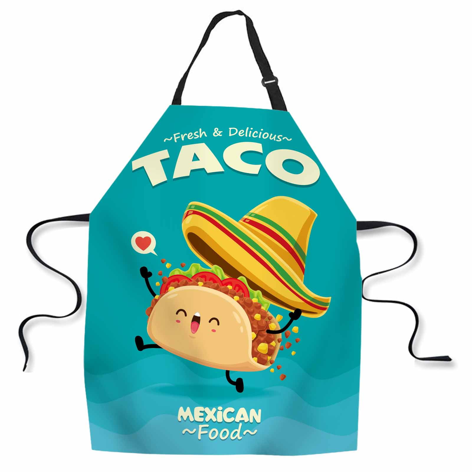 Yehwow Cartoon Mexican Food Taco Bib Apron For Kitchen BBQ Gardening ...