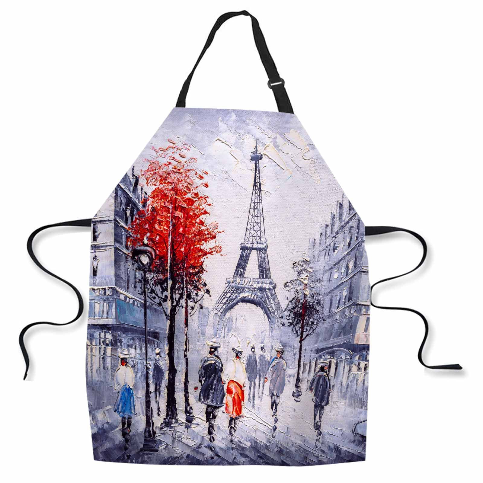 Yehwow Oil Painting Eiffel Tower Paris Bib Apron For Kitchen BBQ ...