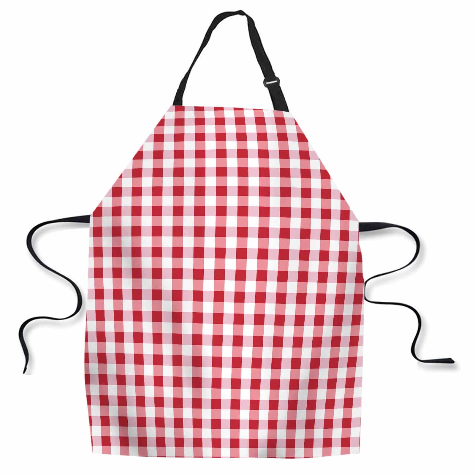 Yehwow Red Gingham Checkered Buffalo Plaid Bib Apron For Kitchen BBQ ...