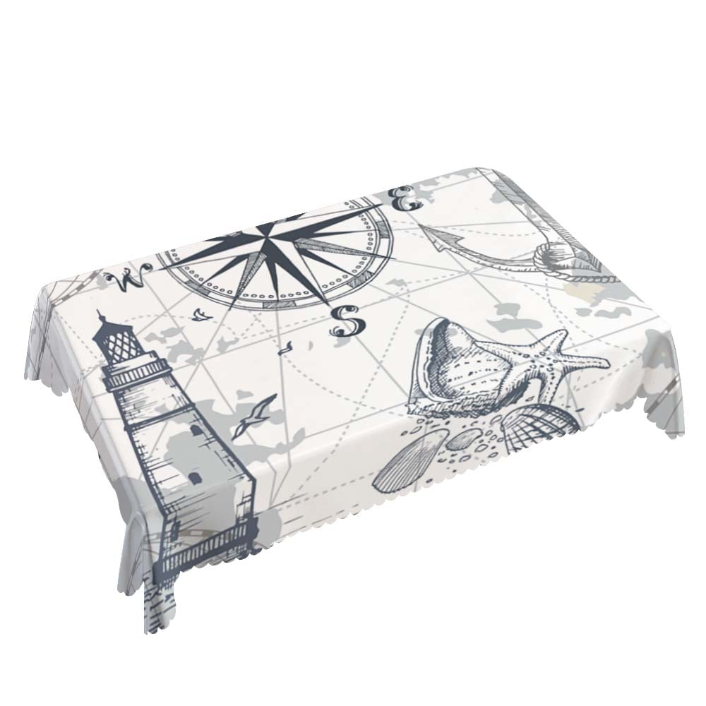Yehwow Sea Map with Compass Rectangle Tablecloth 52x70 Inch Table Cover ...