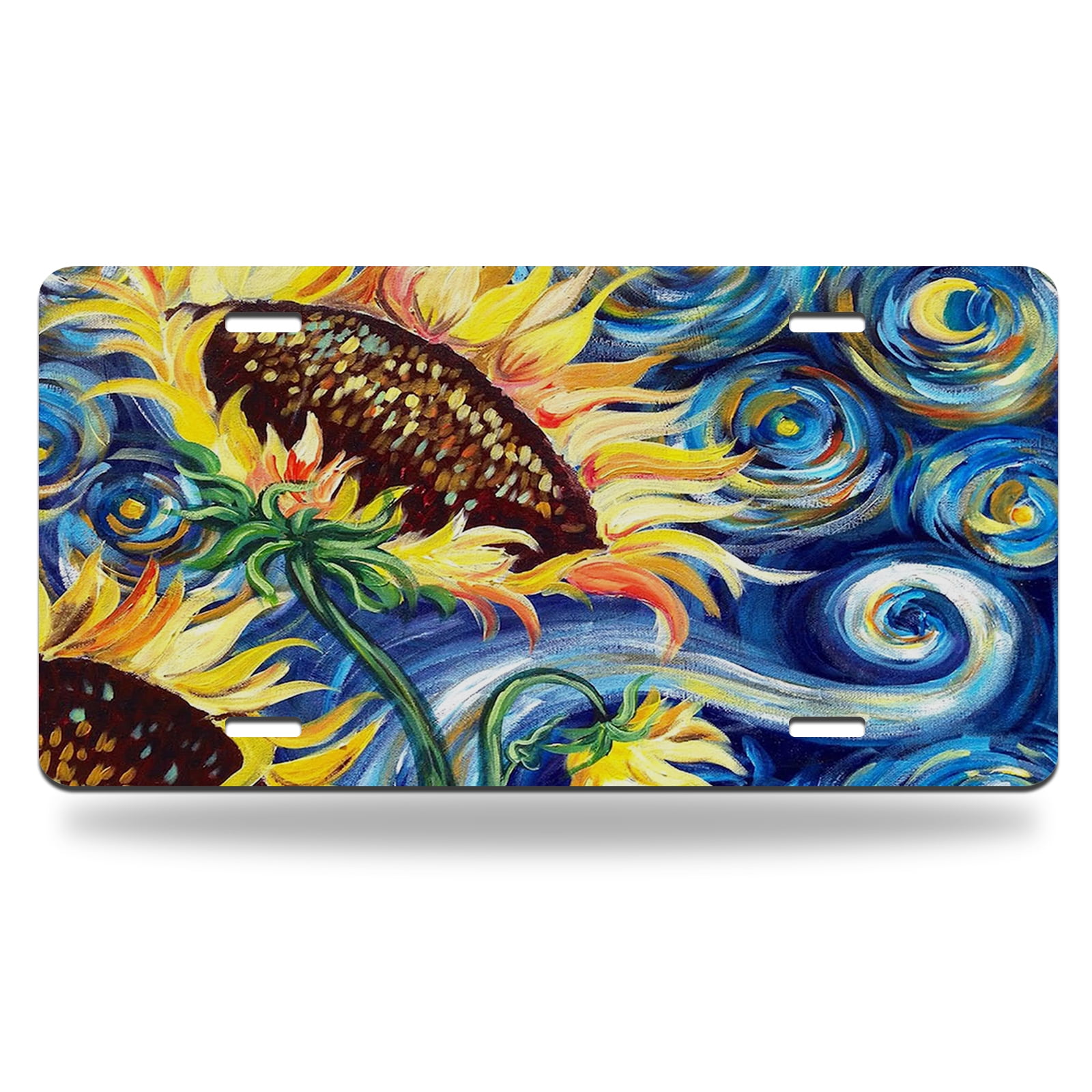 Yehwow Starry Night and Sunflower Metal Car Plate Aluminum License ...