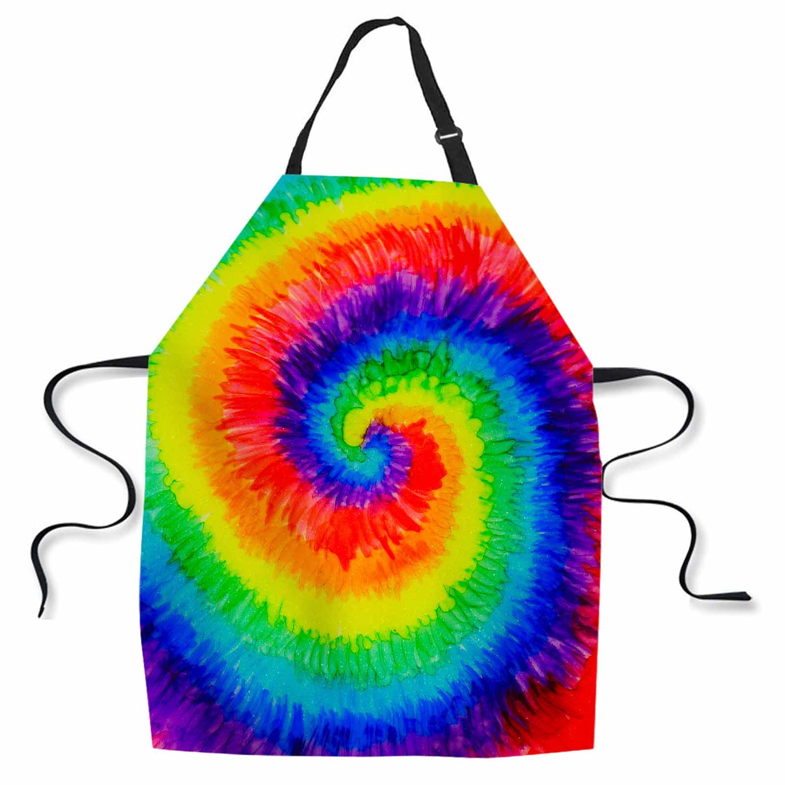 Yehwow Tie-Dye Colored Rainbow Swirl Bib Apron For Kitchen BBQ ...