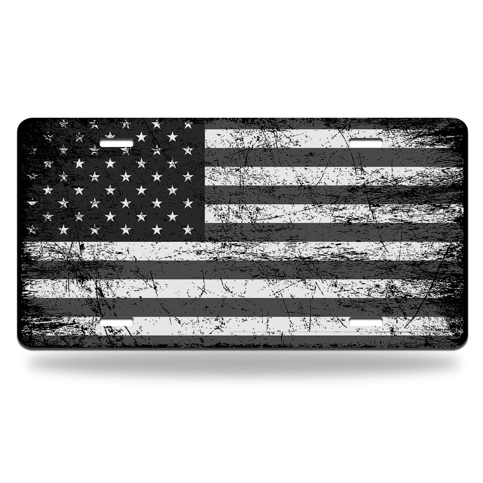 Yehwow USA Flag Black and White Metal Car Plate Aluminum License Plate ...