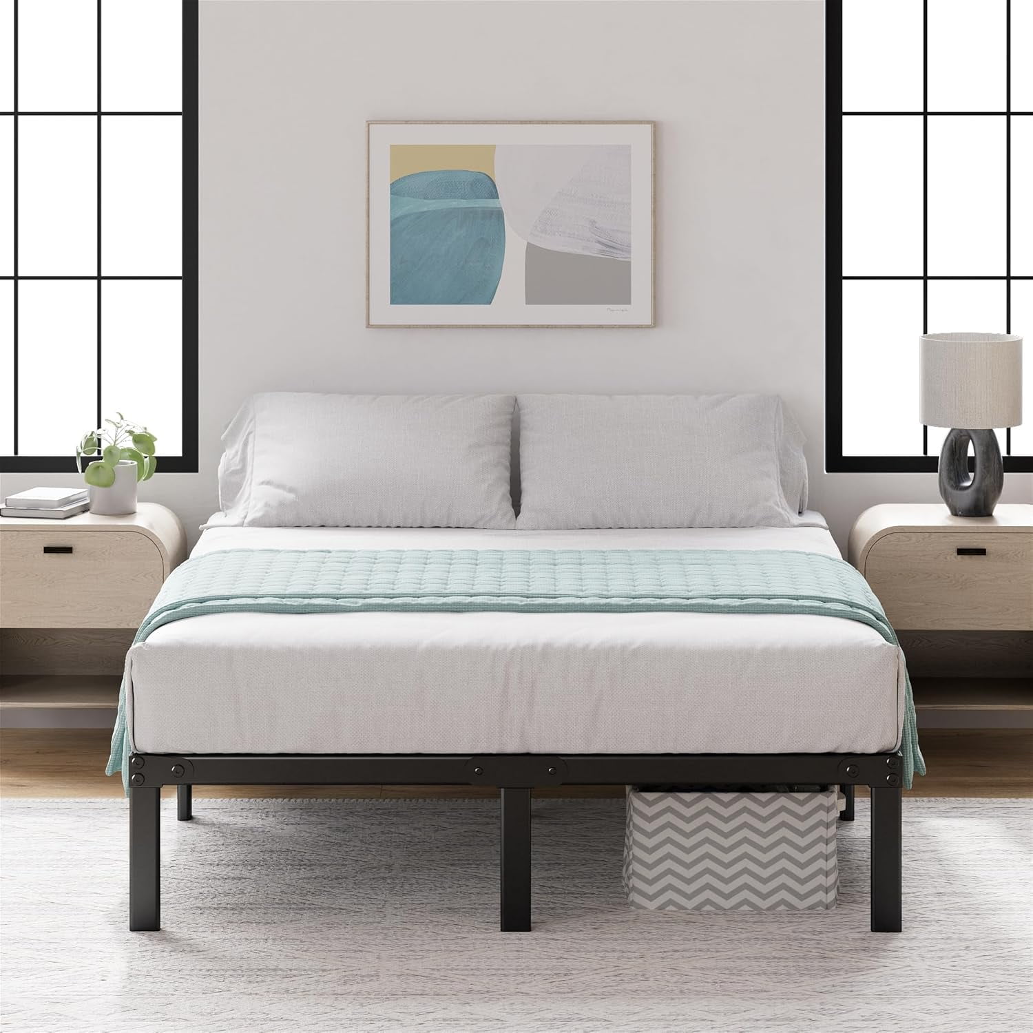 Yelena 14 Inch Metal Platform Bed Frame, Steel Slat Support, No Box ...