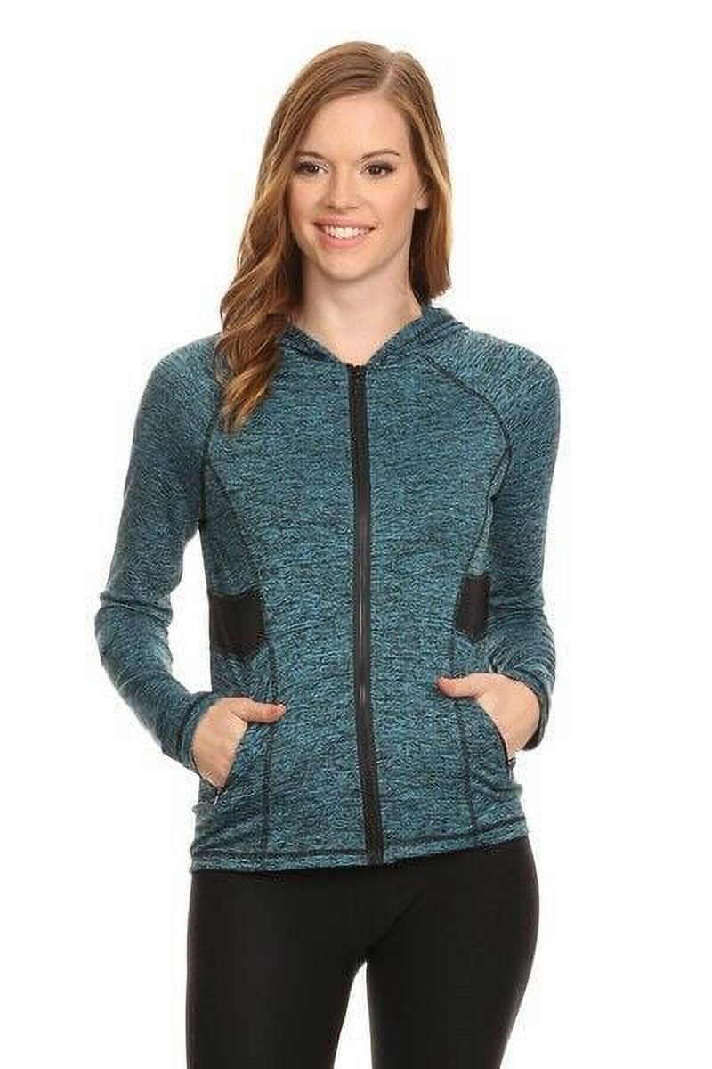 Yelete Activewear Full Zip Jacket Hoodie Turquoise heathered with Black ...