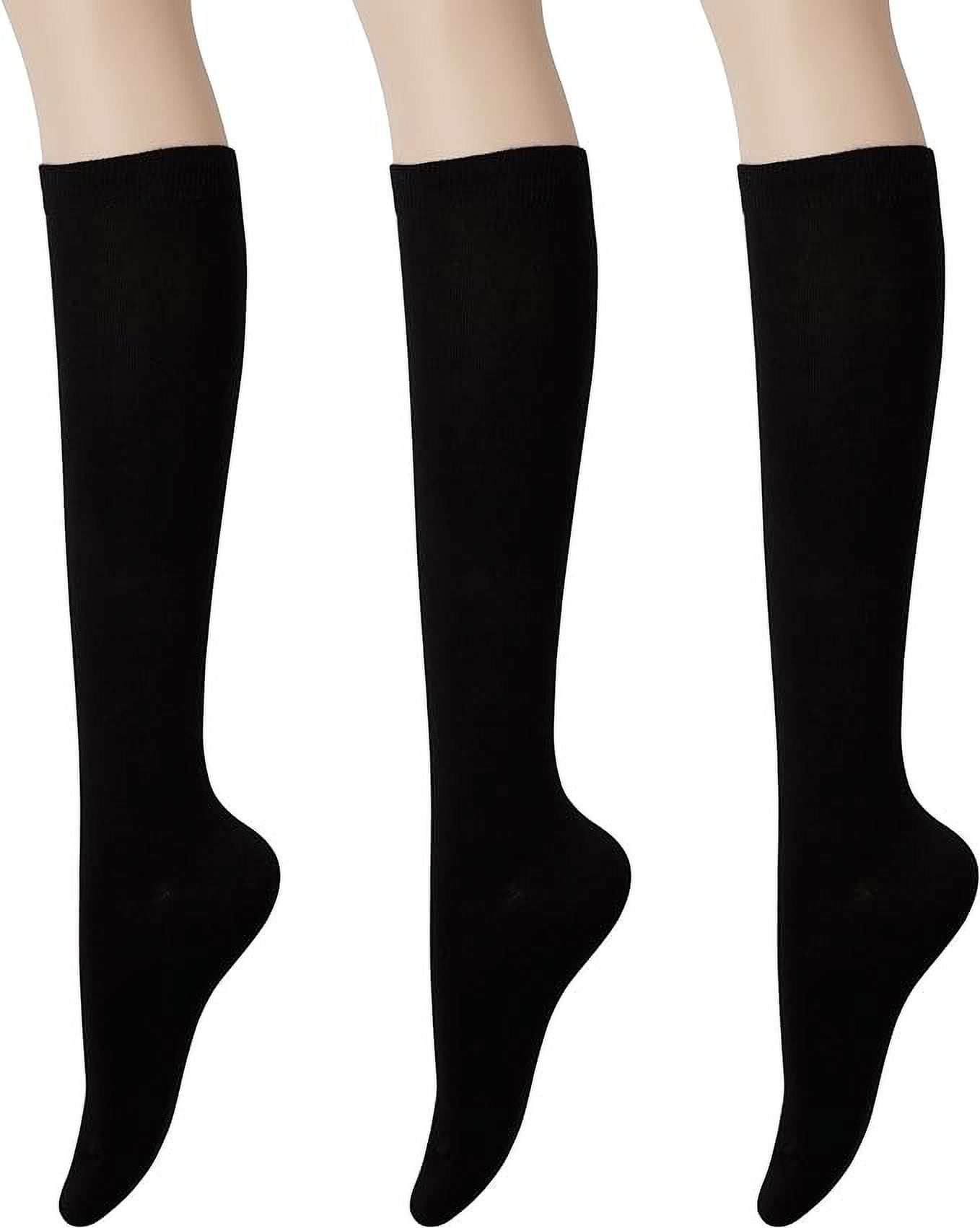 Yelete Black Colored Ladies Knee High Socks (3 Pair, Size 9-11) - Woman ...