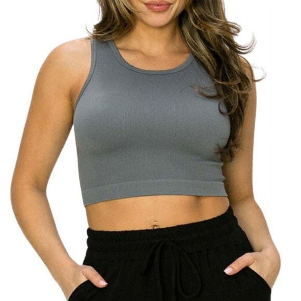 Yelete Charcoal Women Ribbed High Neck Cropped Tank Top 2 Sizes Lots of ...