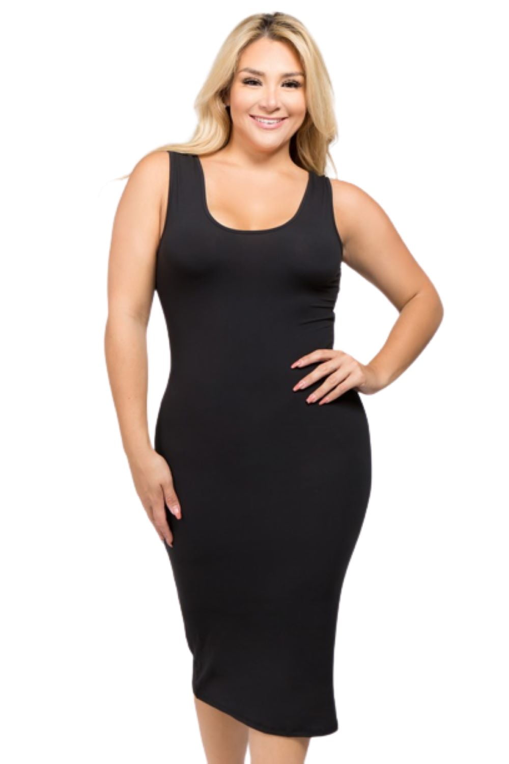 Yelete Lady's Scoop Neckline Body-Con Dress, Plus Size, Black XL ...
