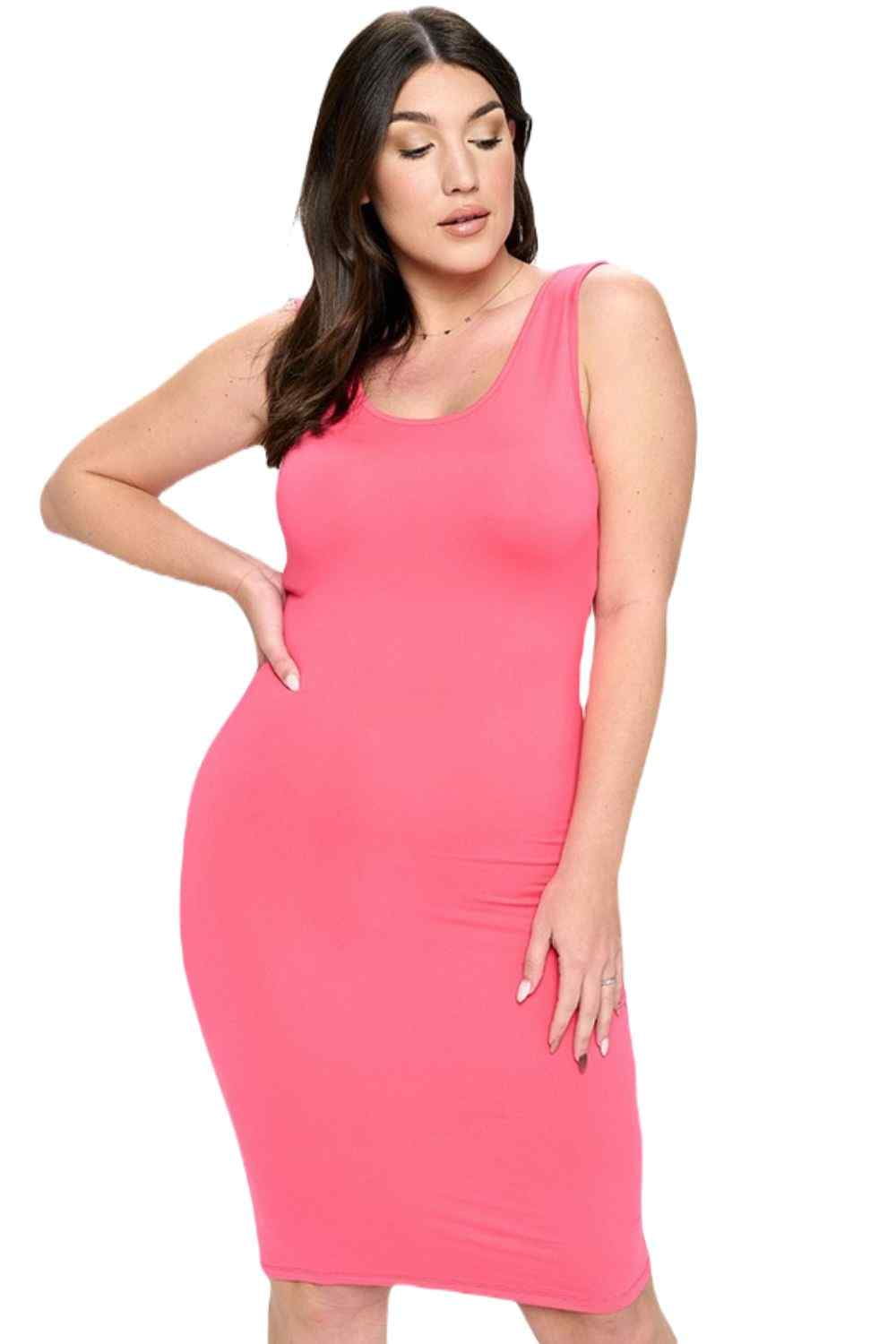 Yelete Lady's Scoop Neckline Body-Con Dress, Plus Size, Hot Pink, XL ...