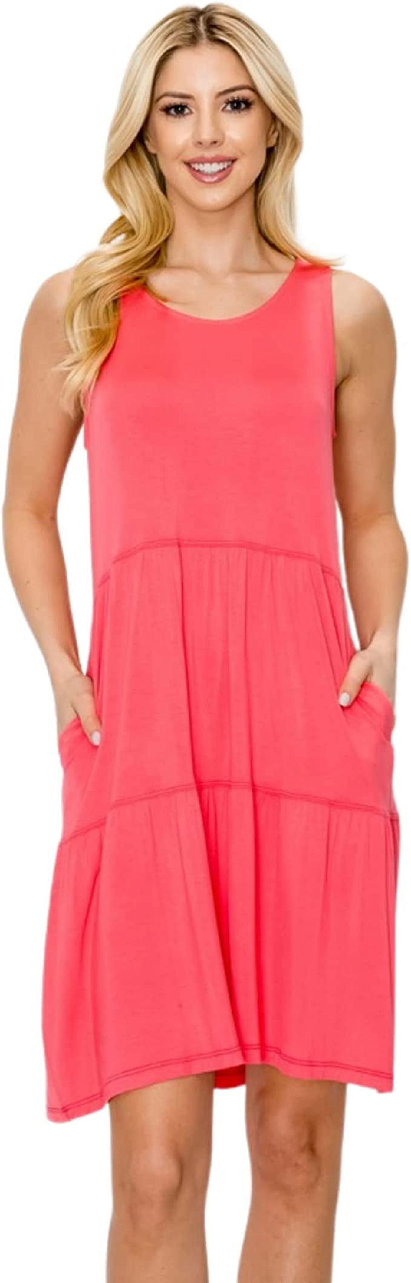 Yelete Womens Bohemian Bella Sleeveless Layered Dress (Small, Coral ...