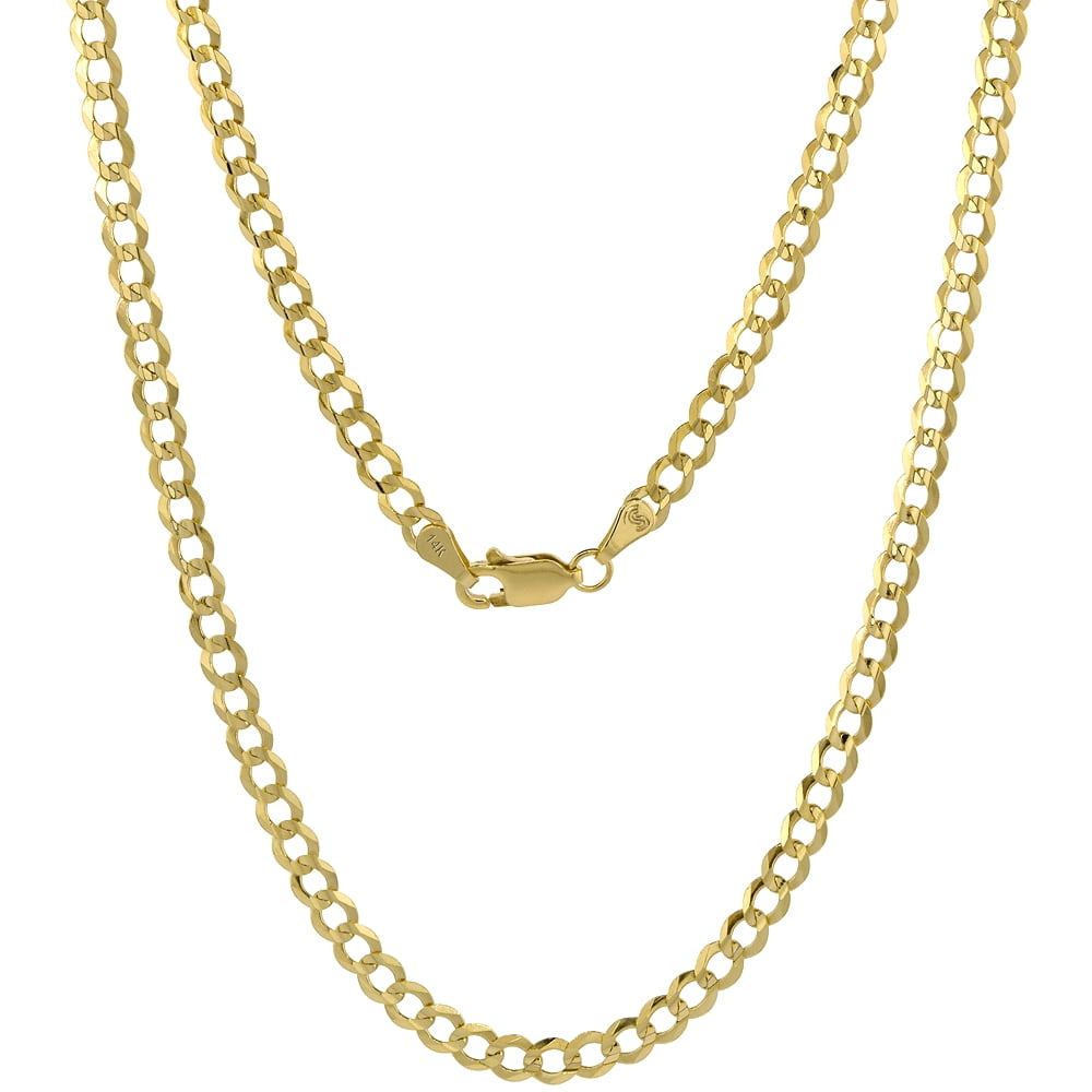 Yellow 14k Gold 4mm Curb Link Chain Necklace for Men and Women Concaved ...