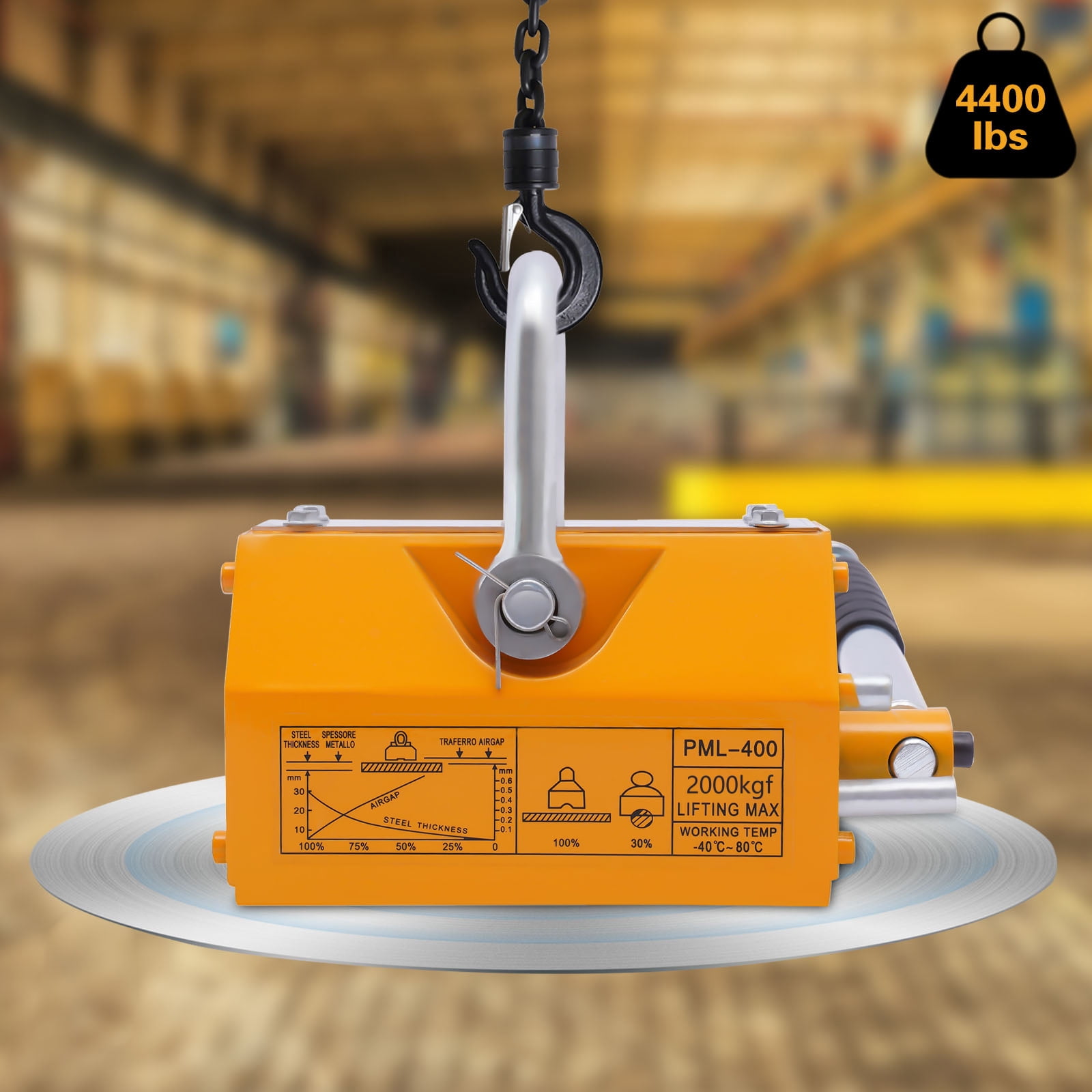 Yellow 15.3*6.3*6.7 Inches Steel Magnetic Lifter 4400 LB Metal Lifting ...