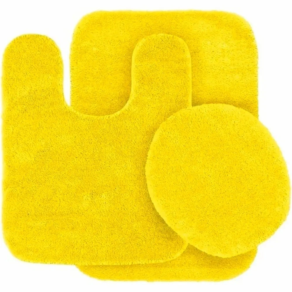 Luxurious Chenille 3-Piece Yellow Bathroom Rug Set with Non-Slip Rubber ...