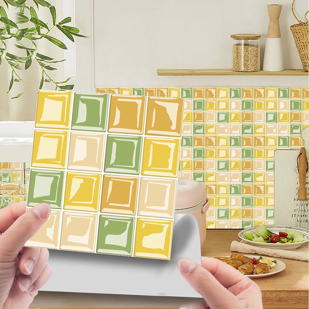 Yellow 3D Art Sticker Tile 10-Sheets Peel and Stick Kitchen Backsplash ...
