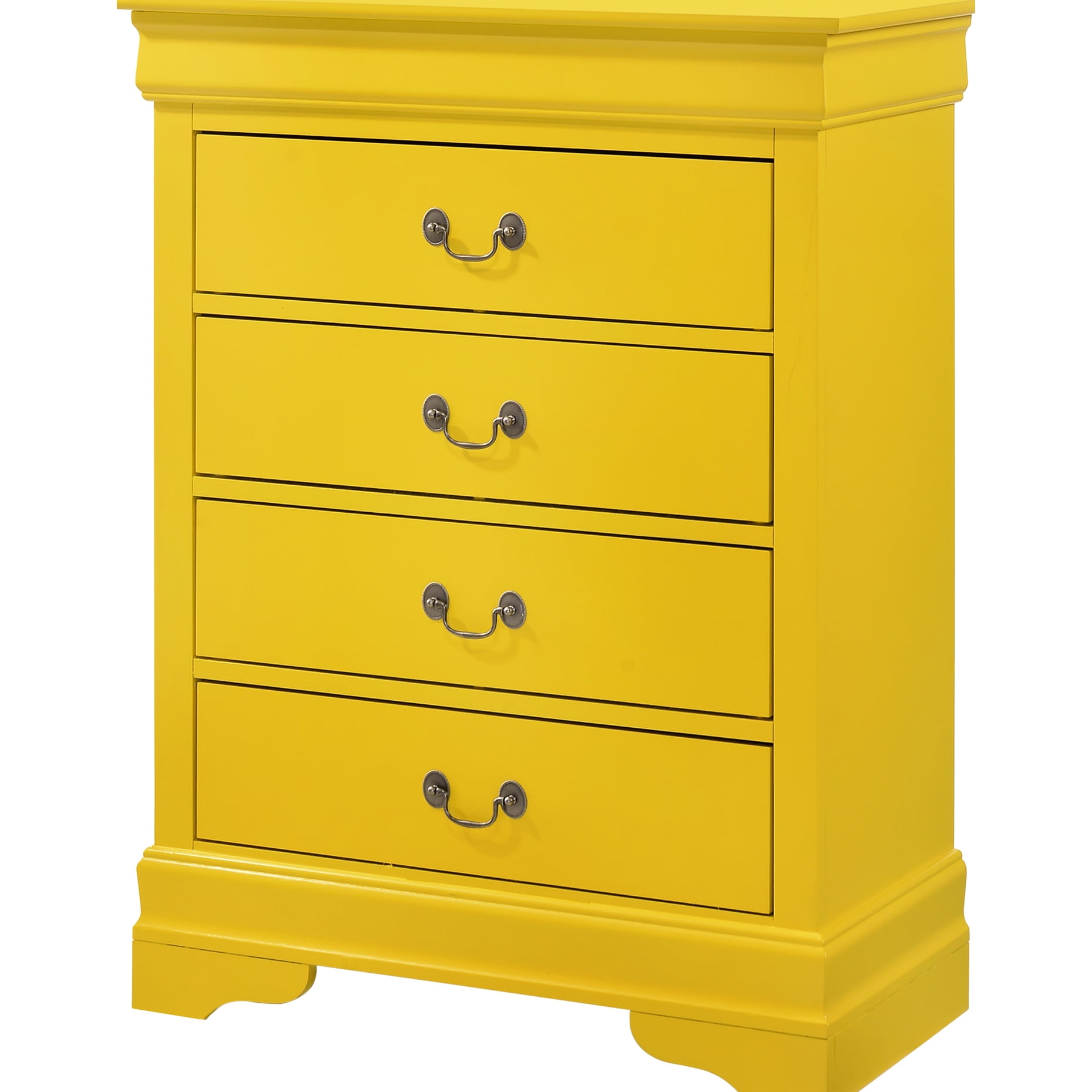 Yellow 4 Drawer Bedroom Media Chest - Traditional Style With Ornate ...