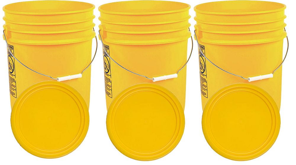Yellow 5 Gallon Buckets and Flat Lids Food Grade Combo 3 Pack - Walmart.com