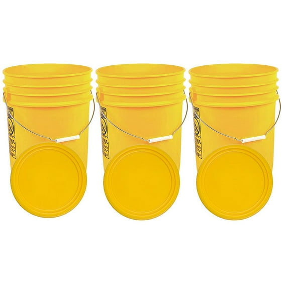 Yellow 5 Gallon Buckets and Flat Lids Food Grade Combo 3 Pack - Walmart.com