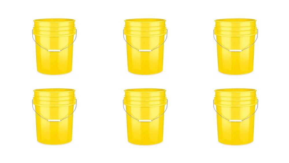 Yellow 5 Gallon Heavy Duty Plastic Buckets 6-Pack | 90 Mil Food Grade ...