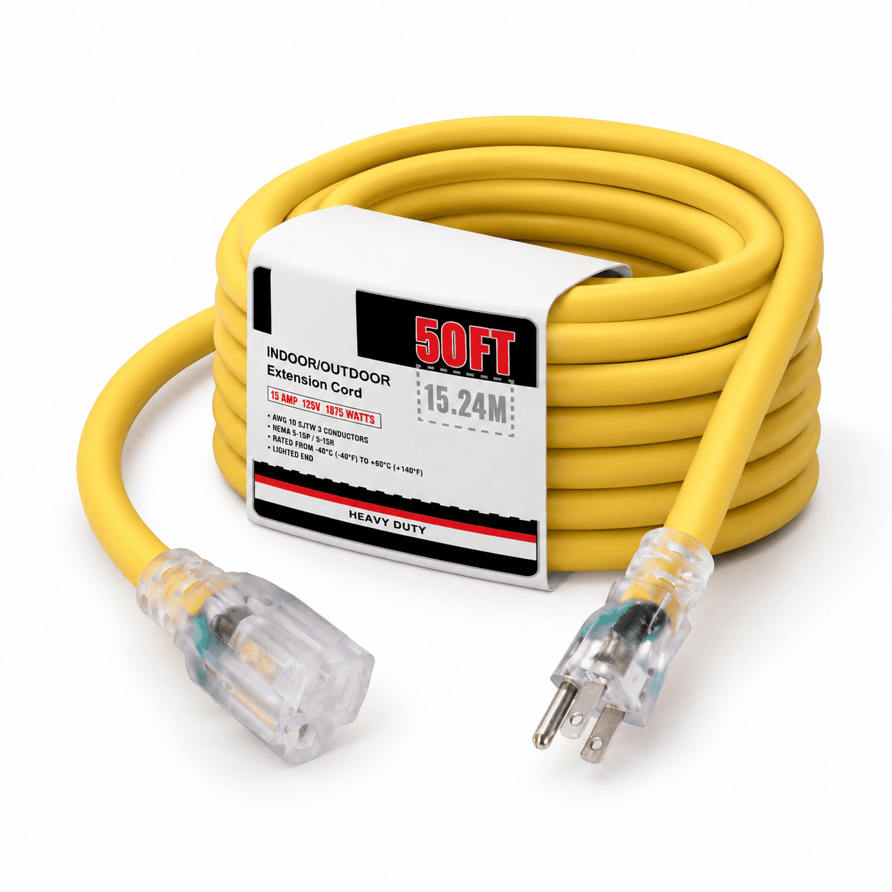 Yellow 50ft 10/3 Sjtw Heavy Duty Lighted Indoor Outdoor Extension Cord ...