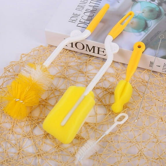 (Yellow) 5PCS Baby Bottle Brush Set Infant Nipple 360-degree Rotating ...