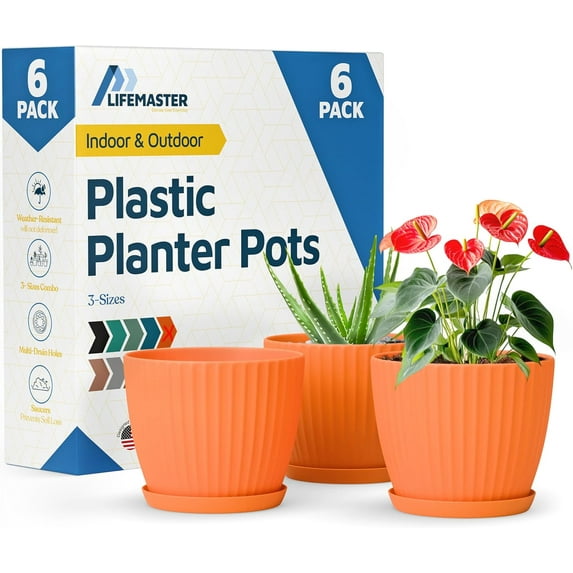 Yellow 6-Inch Plant Pots with Drainage & Saucers 6 Pack, Indoor ...