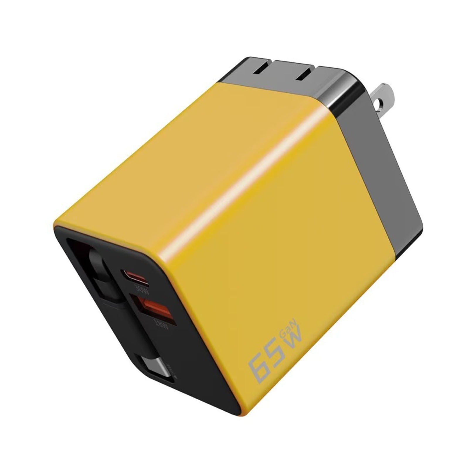 Yellow 65W Fast Charger Wall Plug With Retractable Type C Cable And 2 ...