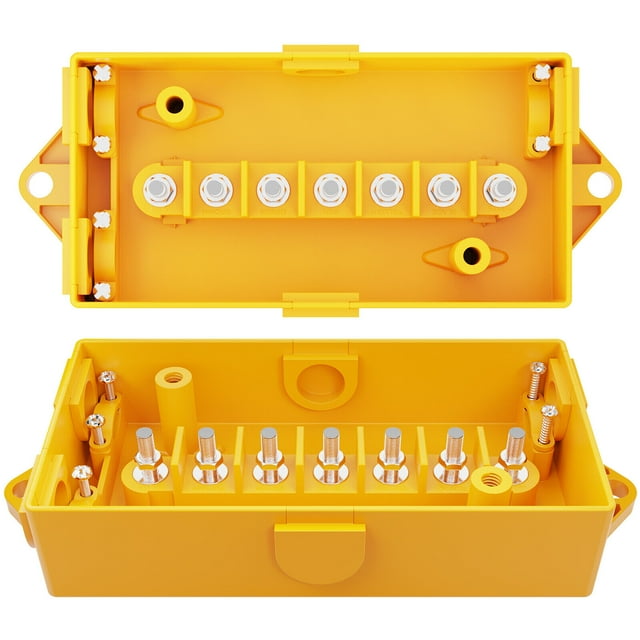 Yellow 7-Way Electrical Trailer Junction Box - 7 Gang Wire Connection ...