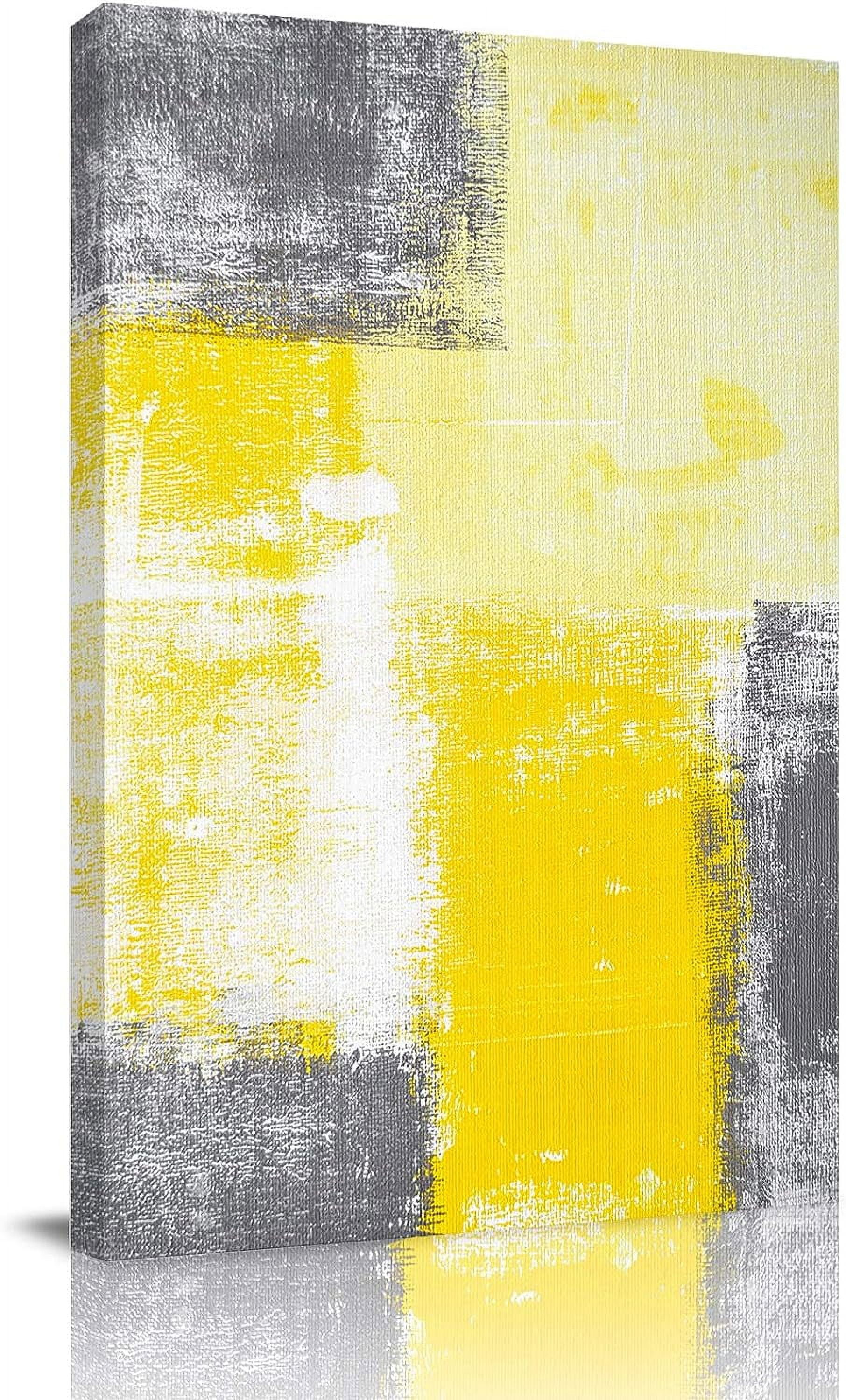 Yellow Abstract Canvas Wall Art Vintage Decor for Bedroom Bathroom,Grey ...