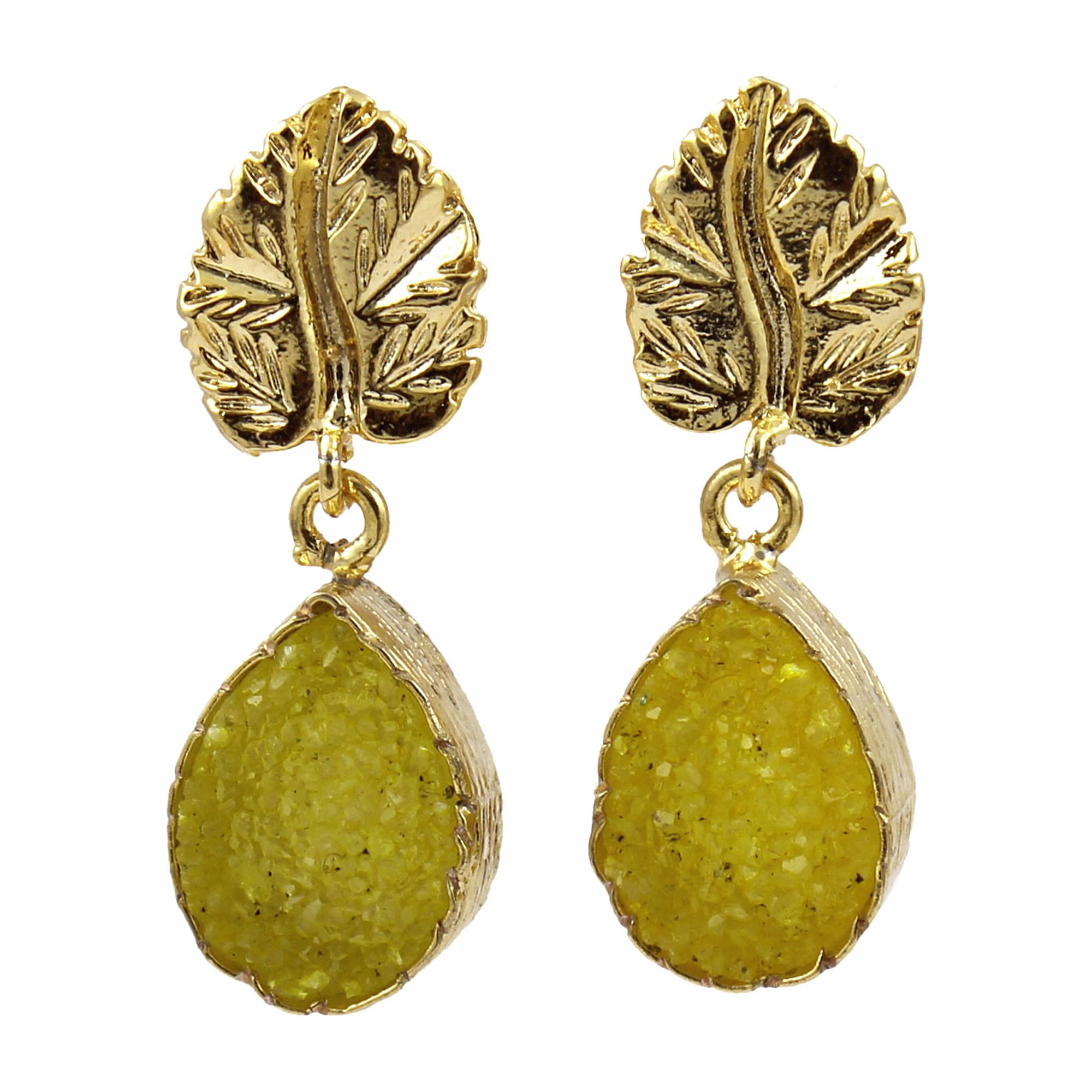 Yellow Agate Druzy Dangle Earring, Texture Stud Earring, Push Back ...