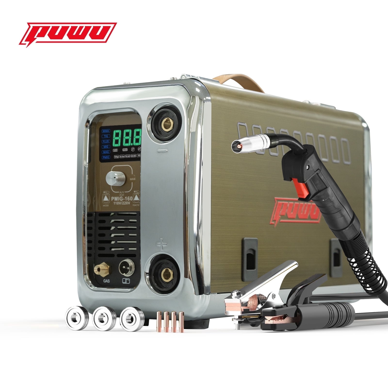 Puwu Yellow 160A 110V/220V 6-in-1 Multi-process Welder, Aluminum MIG ...