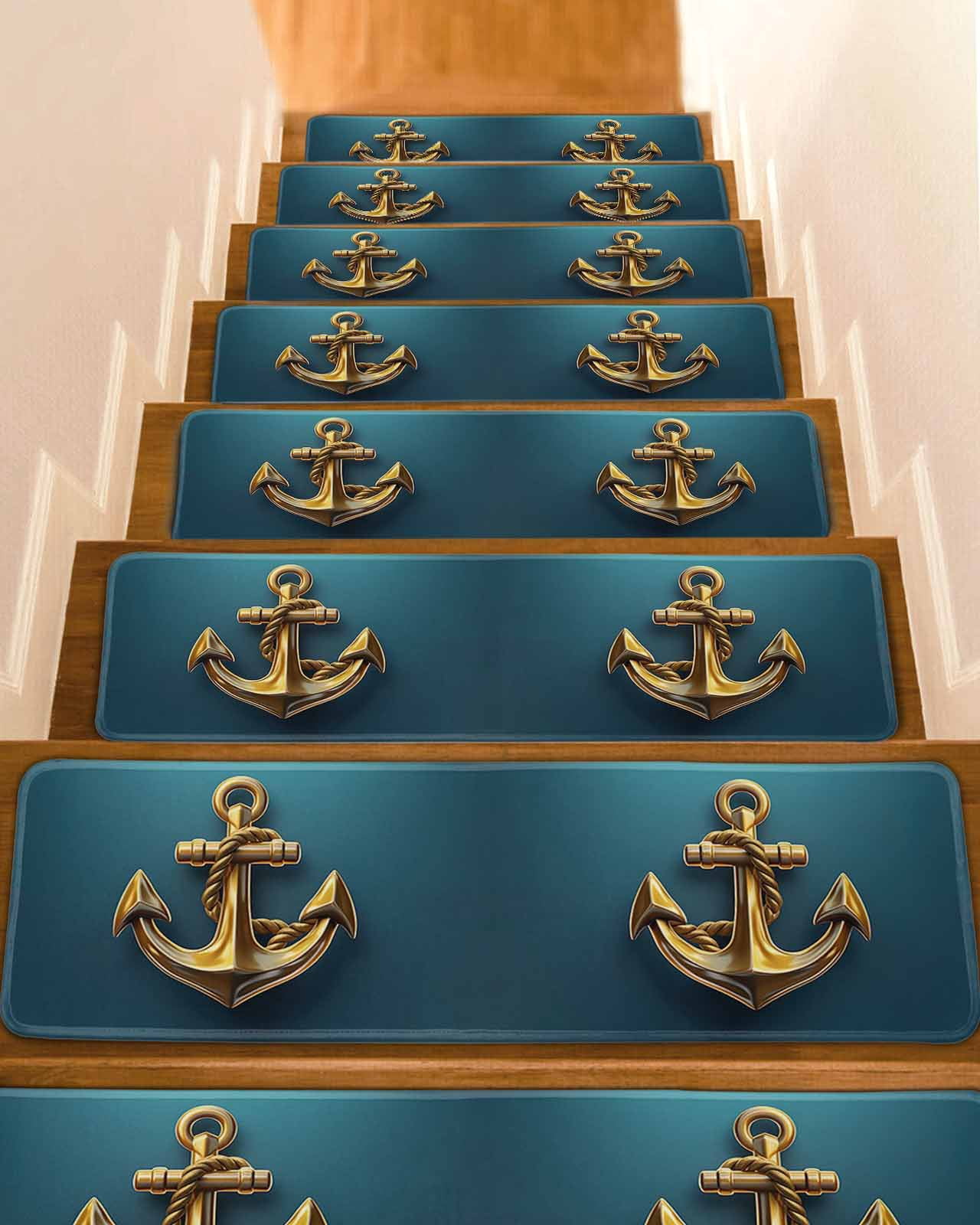 Yellow Anchor Stair Treads for Wooden Steps Indoor Runner Rug Carpet ...