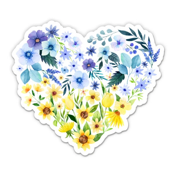 Yellow And Blue Flowers Heart Ukraine Ukrainian Flag Sticker Phone ...