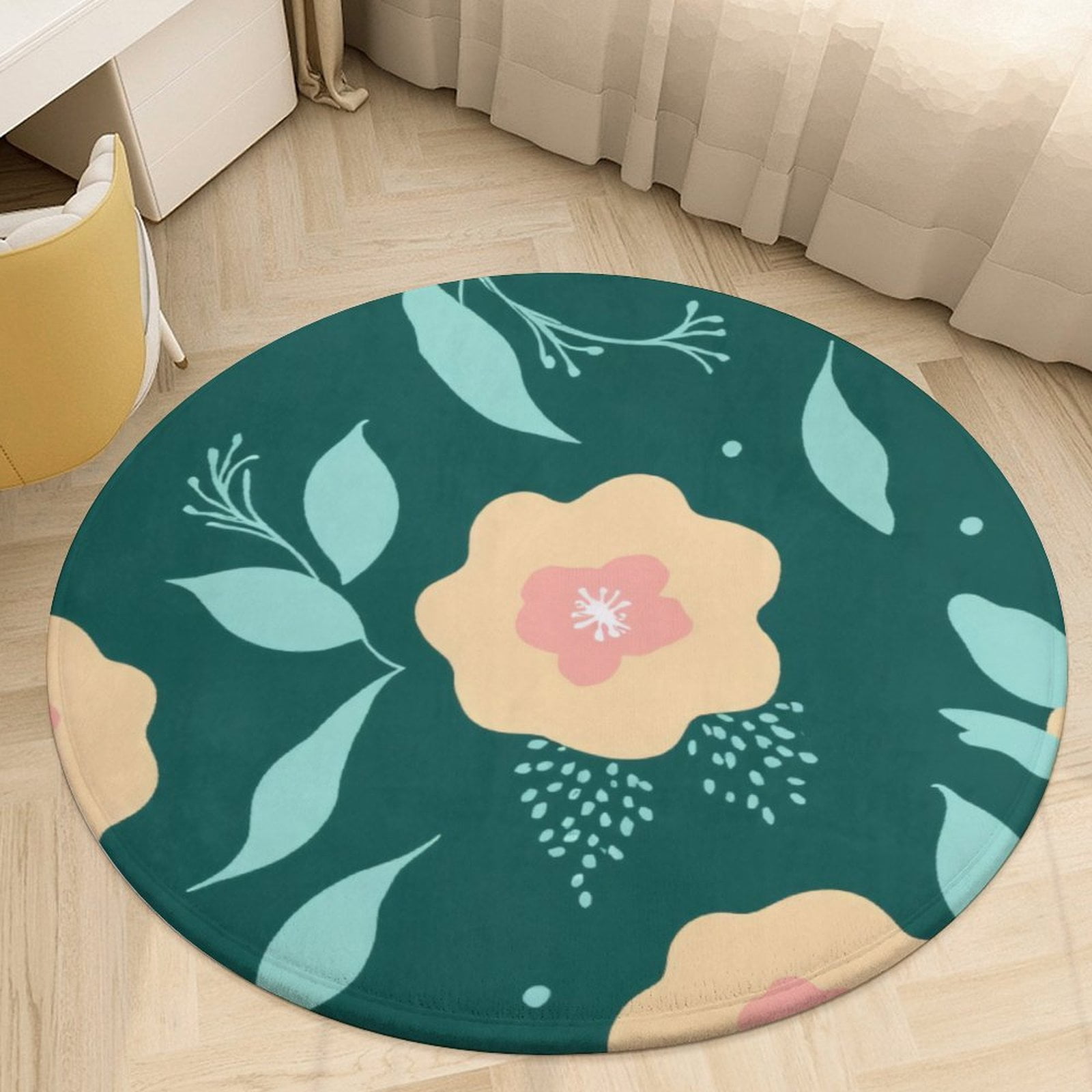 Yellow And Pink Floral Pattern Round Area Rugs for Bedroom Living Room ...