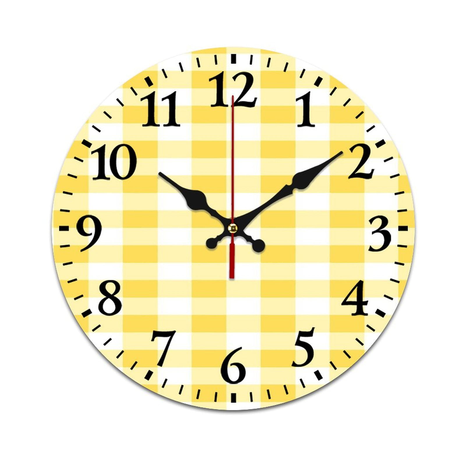 Yellow And White Check Pattern Wall Clock Modern Design Clocks Wall ...