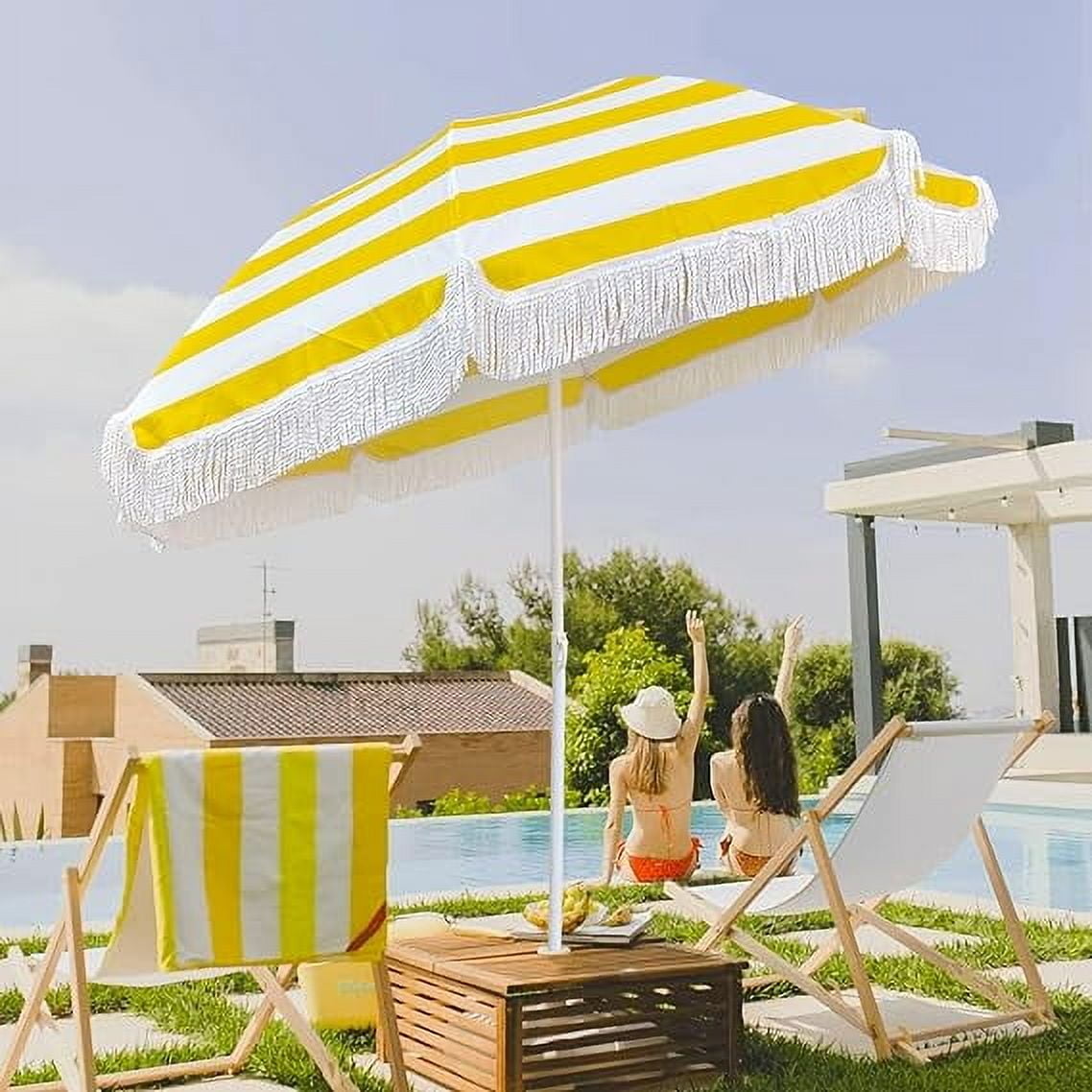 Yellow And White Striped Hexagon Patio Umbrella - Walmart.com