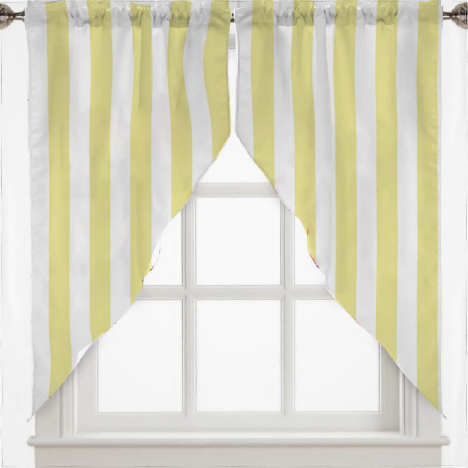 Yellow And White Vertical Swag Valances For Windows 2 Pack For Kitchen ...