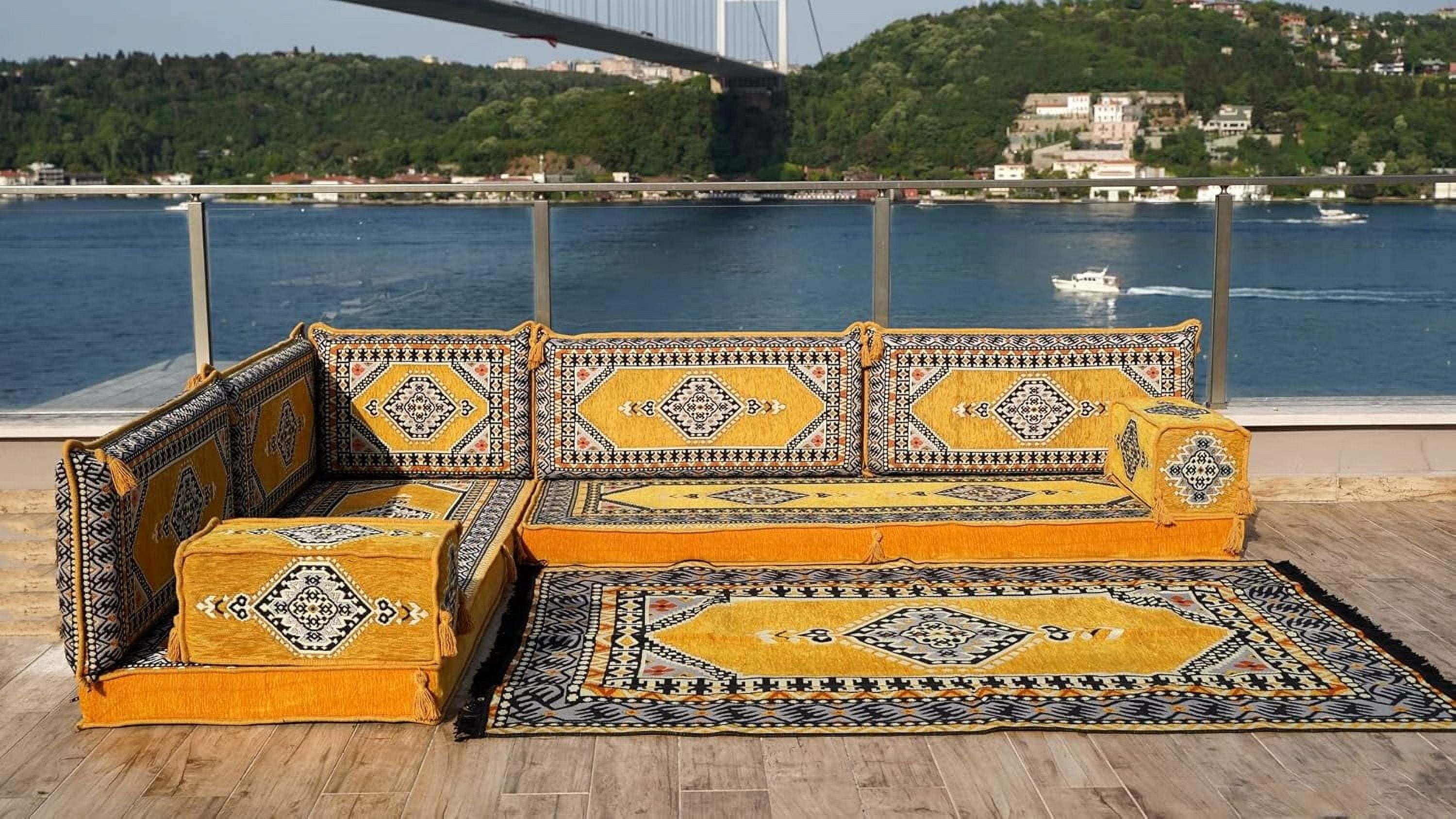 Yellow Arabic Majlis, Floor Cushion Seating, L Shaped Convertible Sofa ...