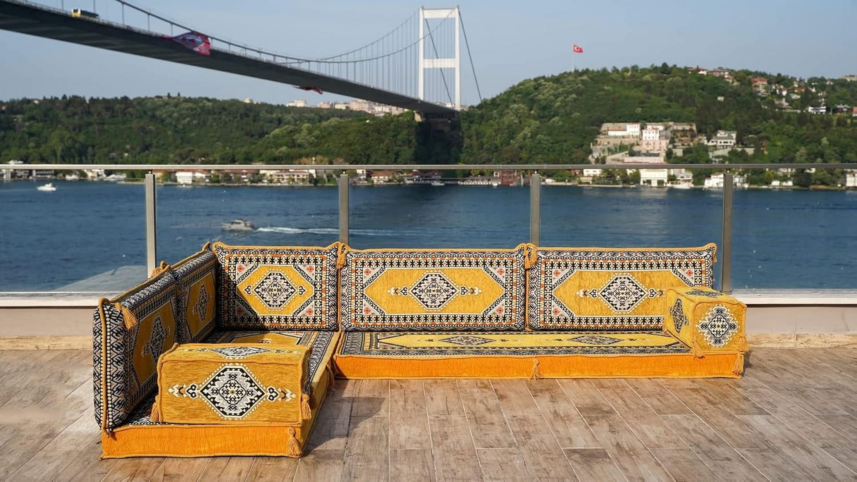Yellow Arabic Majlis, Floor Cushion Seating, L Shaped Convertible Sofa ...
