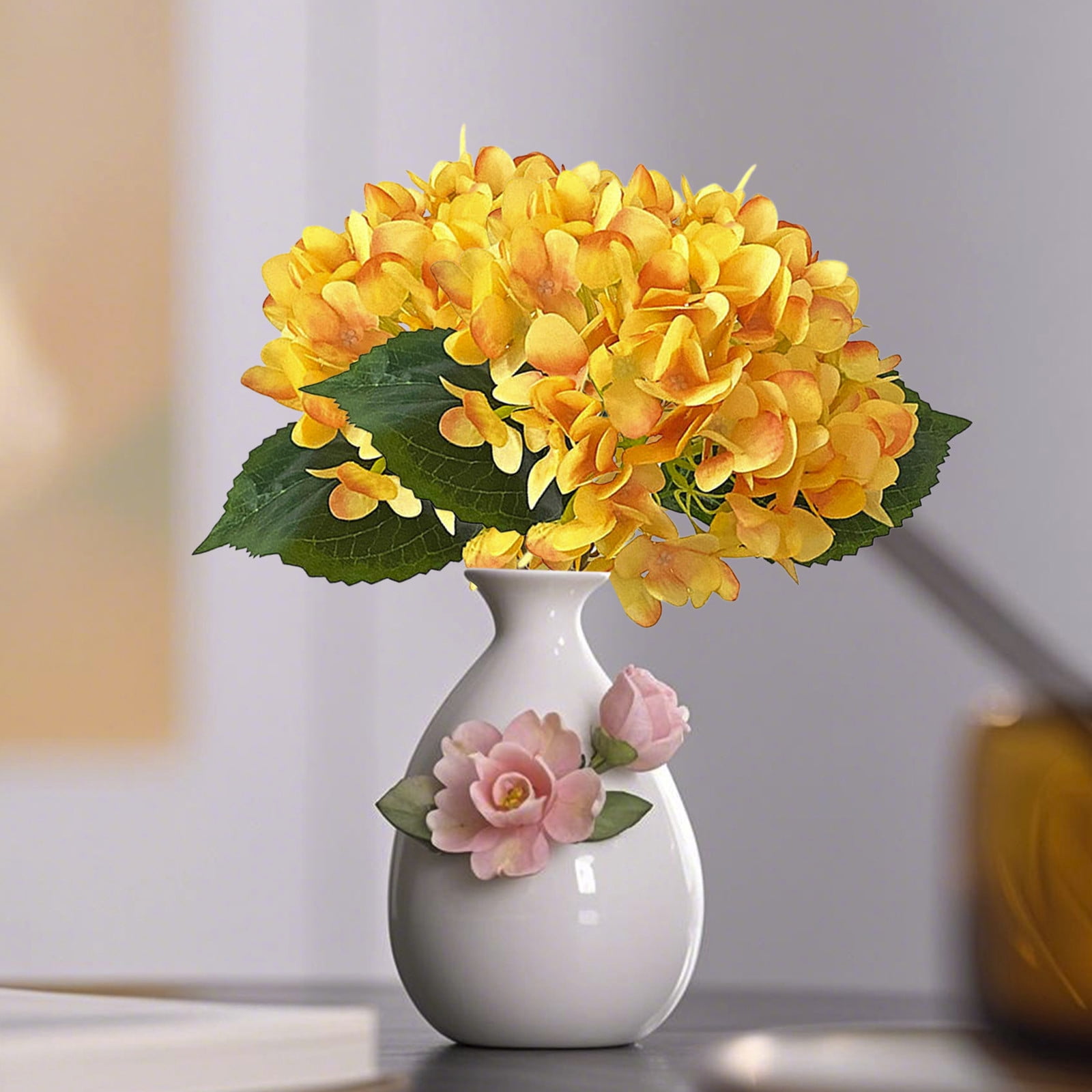 Yellow Artificial Hydrangea Flower Fake Bouquet Simulation Plants For ...